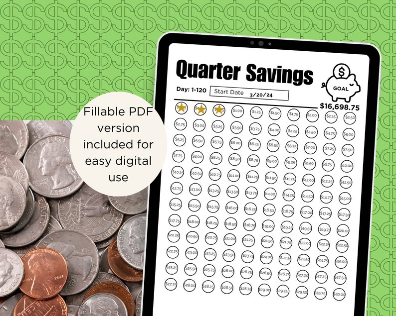 365-day Quarter Savings Challenge Bundle: Color and B&W Printables ...