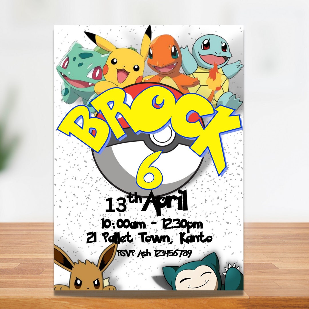 Pokémon Birthday Invitation, Bulbasaur, Charmander, Squirtle, Pikachu ...