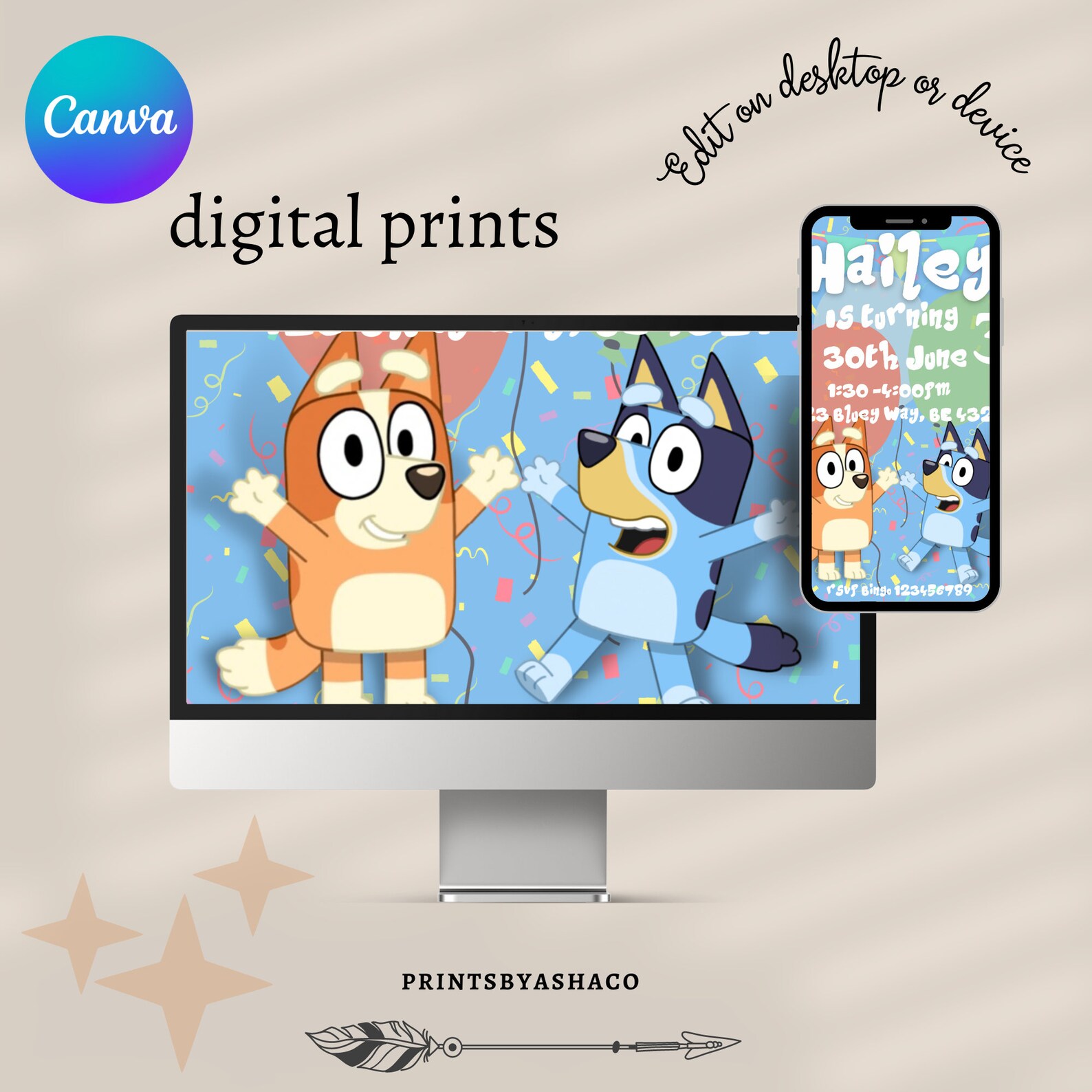 Bluey Birthday Invitation, Digital Download, Instant Print Bluey Party ...