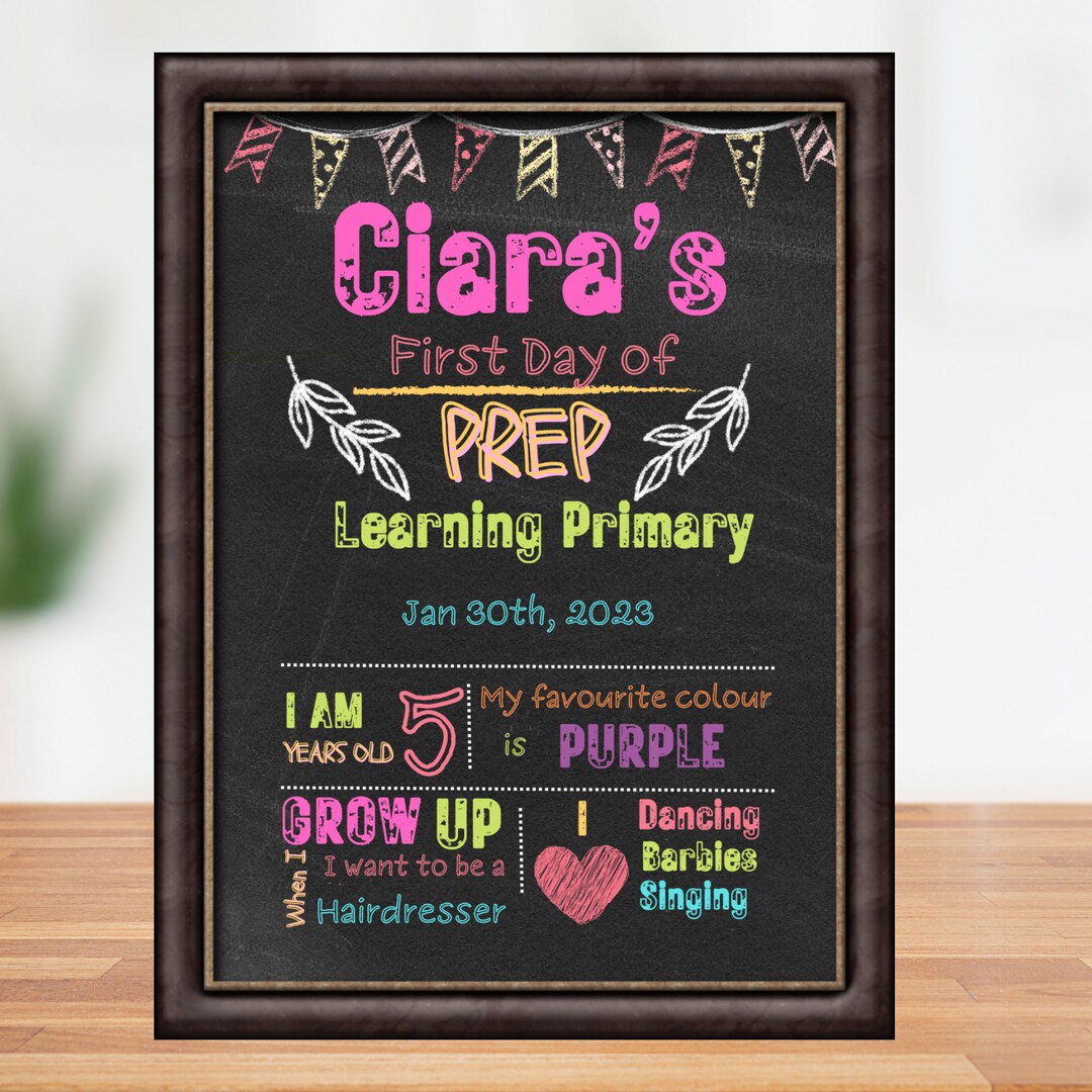 First Day of School Sign, Girls Back to School Chalkboard Poster, First ...