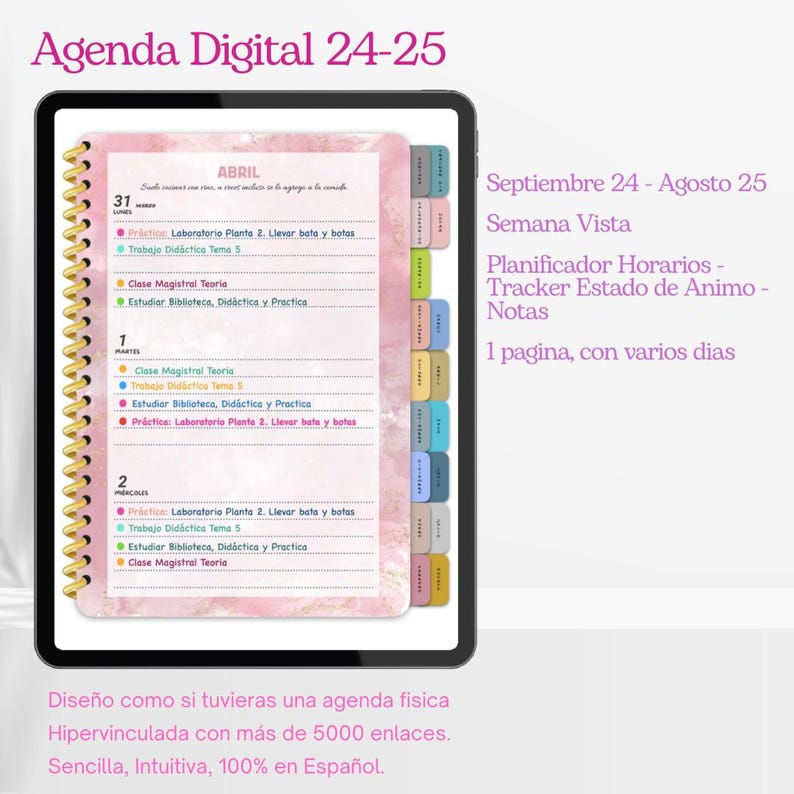 Agenda digital 2024-2025 español, Planificador interactivo PDF, De ...
