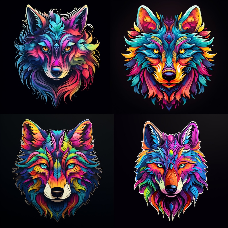 Wolf Art Print, Colorful Wolf Wall Art, Wolf Art, Digital Download PNG ...