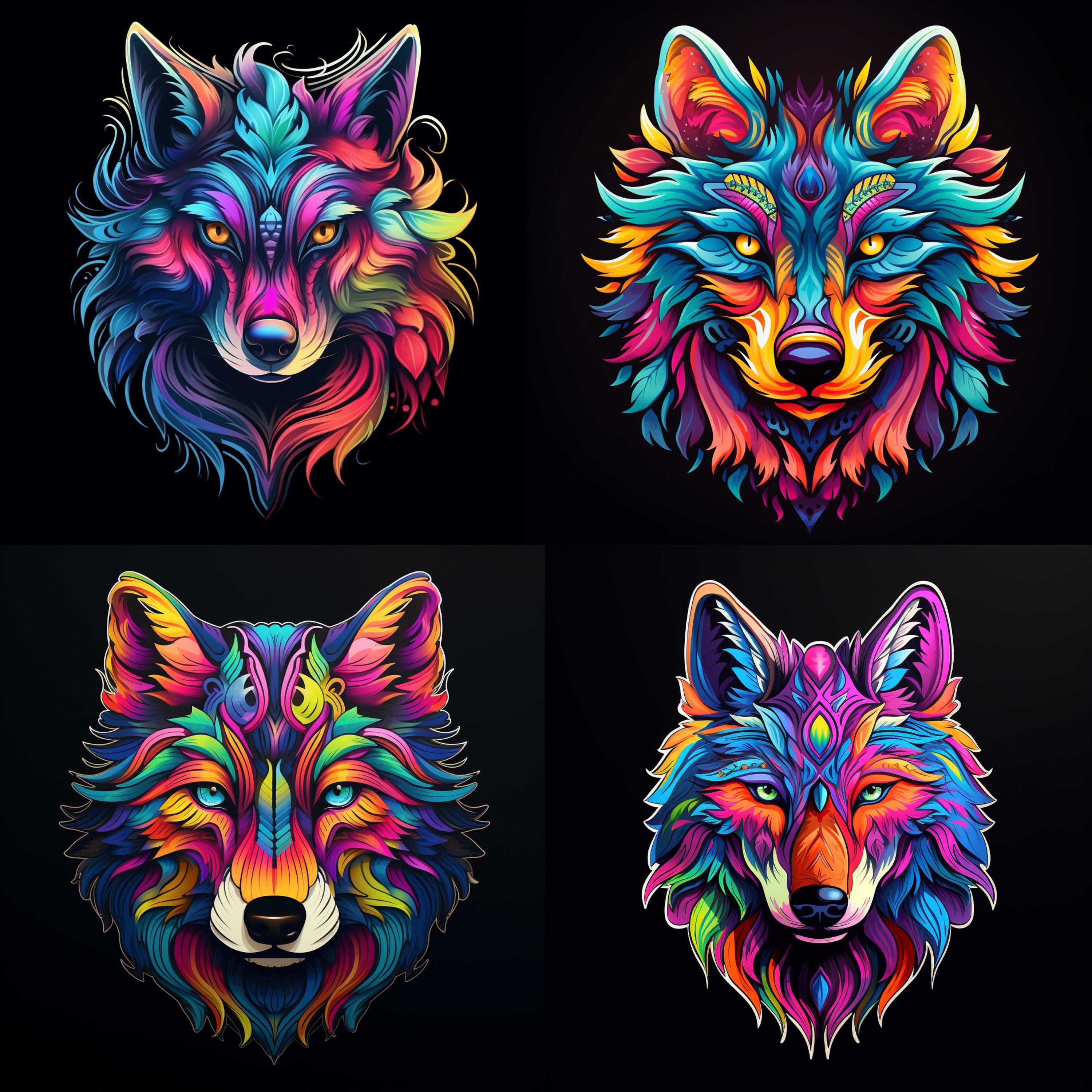 Wolf Art Print, Colorful Wolf Wall Art, Wolf Art, Digital Download PNG ...
