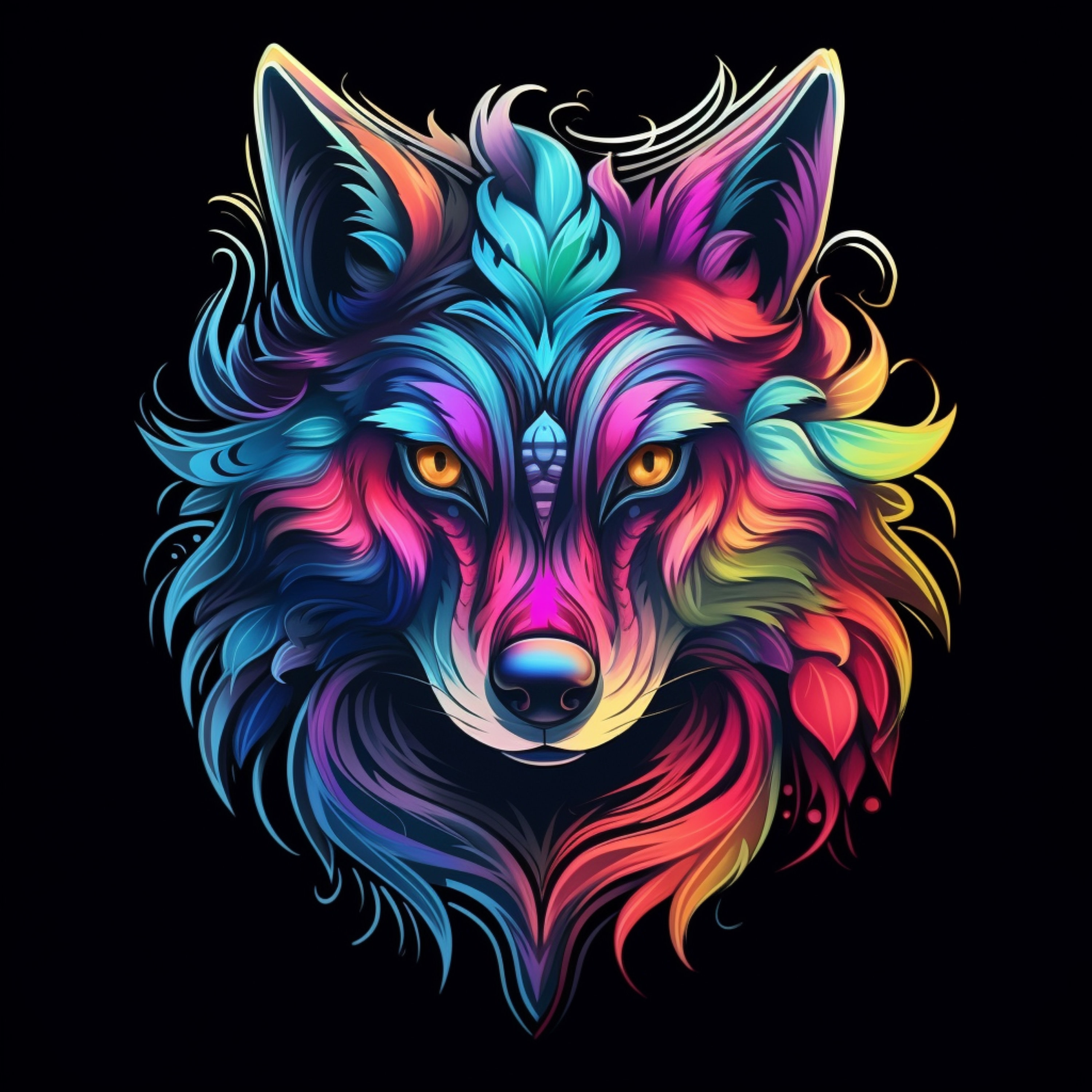 Wolf Art Print, Colorful Wolf Wall Art, Wolf Art, Digital Download PNG ...