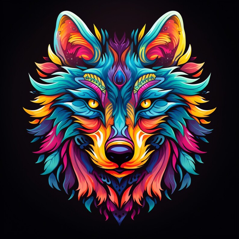 Wolf Art Print, Colorful Wolf Wall Art, Wolf Art, Digital Download PNG ...