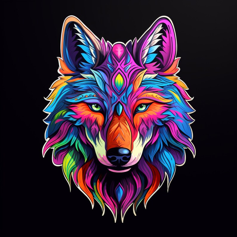 Wolf Art Print, Colorful Wolf Wall Art, Wolf Art, Digital Download PNG ...