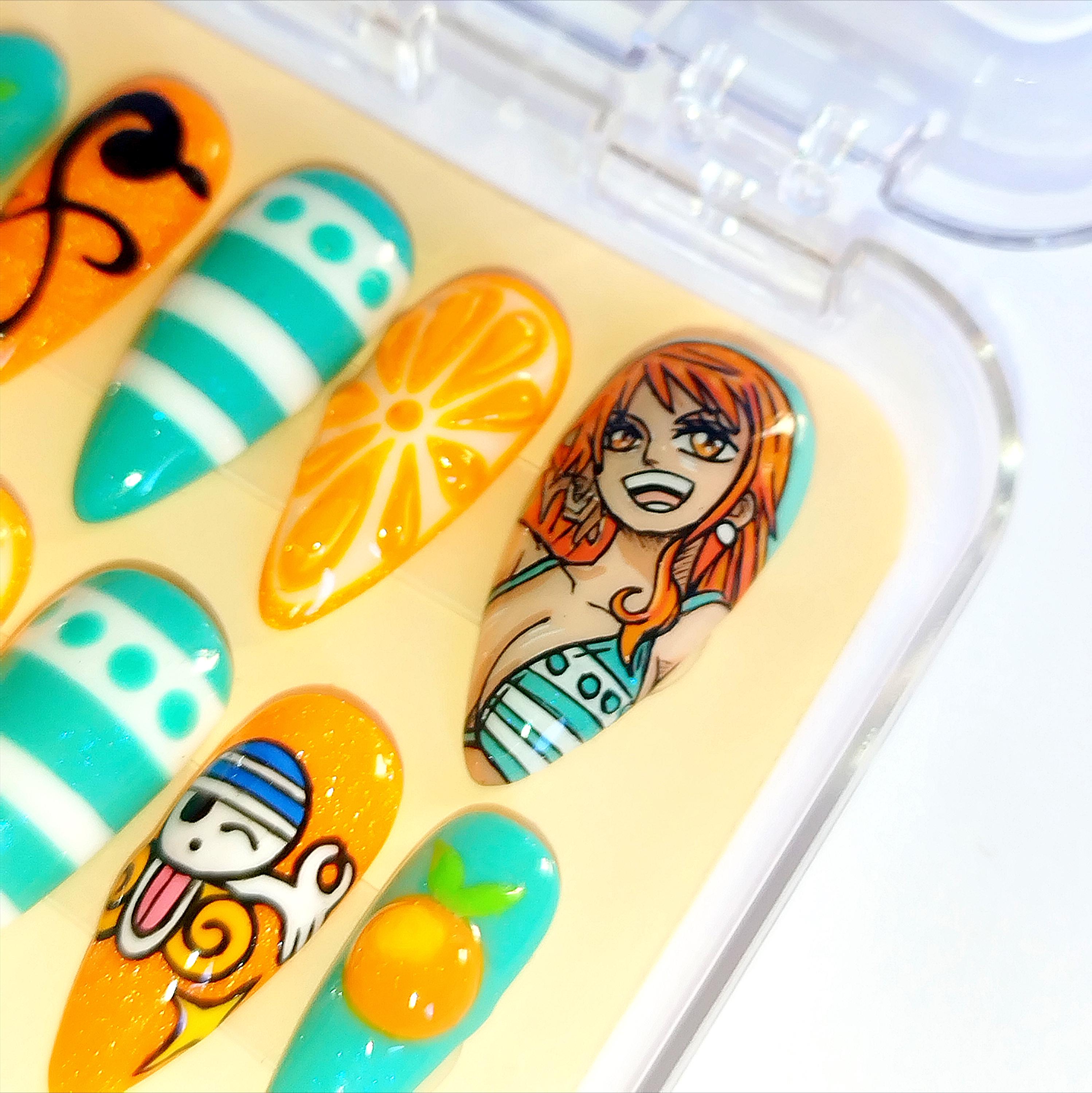 One Piece Nami Inspired Press on Nails | Cat Burglar Anime Nail Art - Etsy