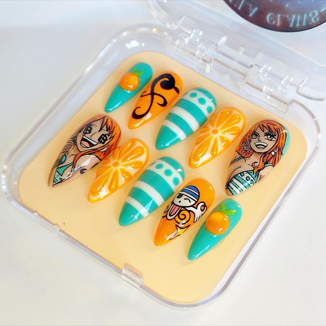 One Piece Nami Inspired Press on Nails | Cat Burglar Anime Nail Art - Etsy