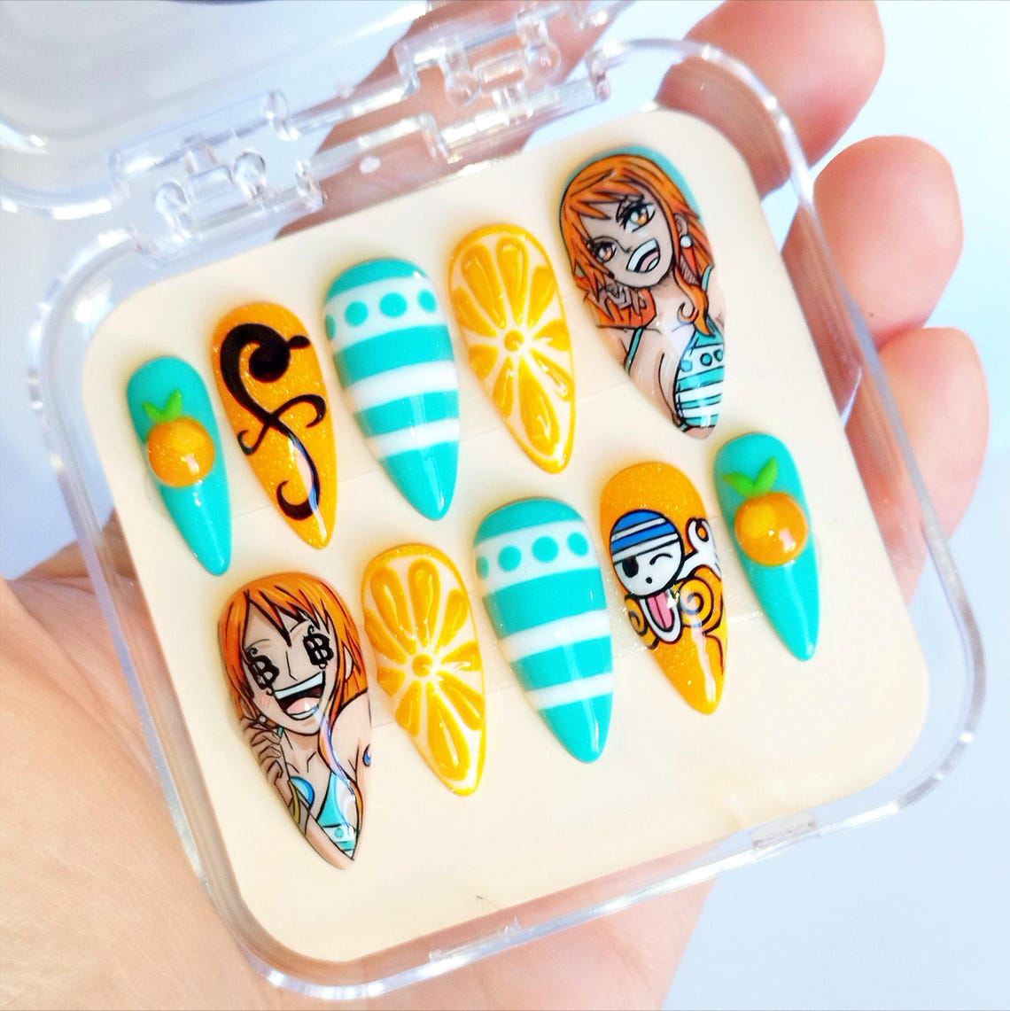One Piece Nami Inspired Press on Nails | Cat Burglar Anime Nail Art - Etsy