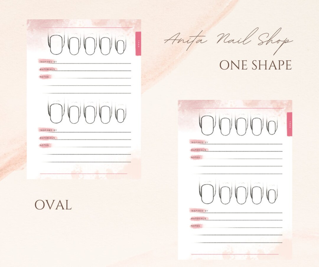 Oval Nail Shape, Digital Download, Nail Art Practice Page, A4 Paper ...