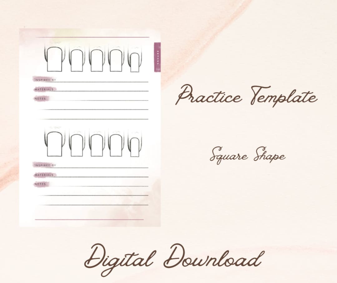 Square Nail Shape, Digital Download, Nail Art Practice Page, A4 Paper ...