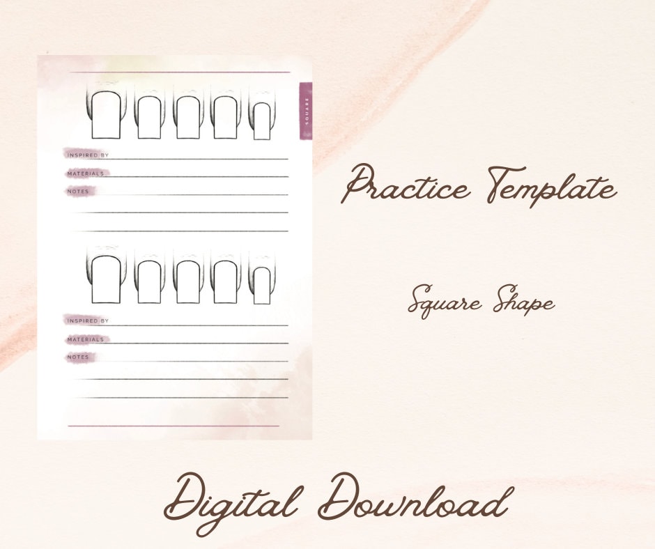 Square Nail Shape, Digital Download, Nail Art Practice Page, A4 Paper ...
