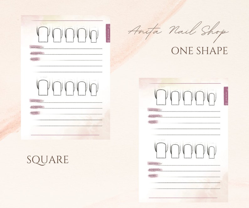 Square Nail Shape, Digital Download, Nail Art Practice Page, A4 Paper ...