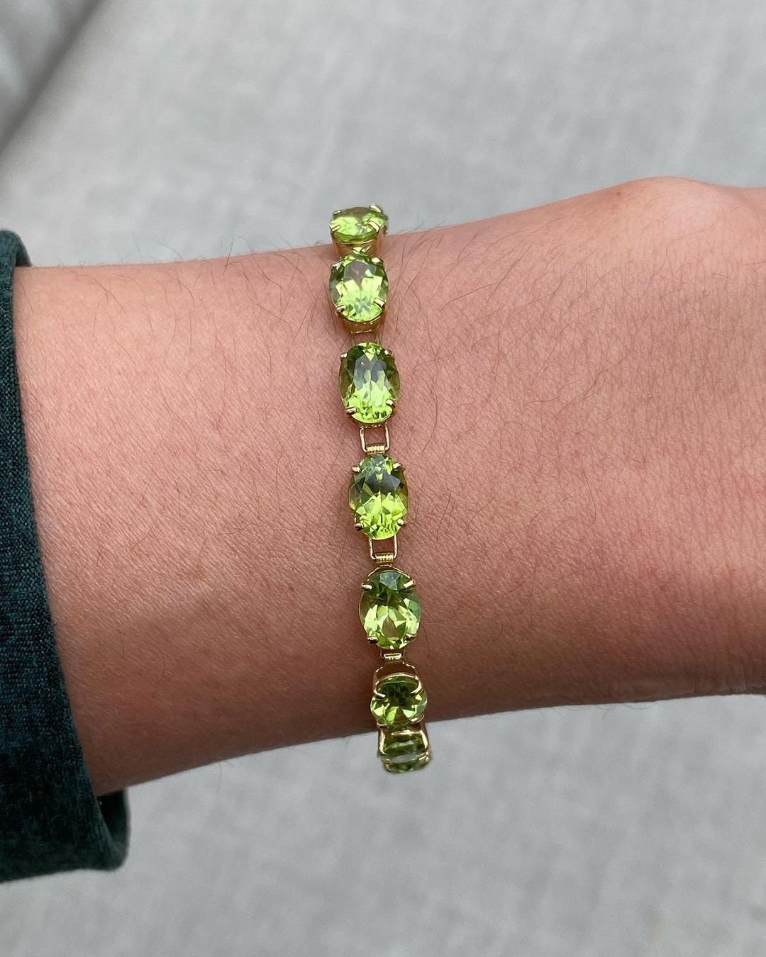 Peridot Bracelet, Natural Peridot Oval Tennis Bracelet in .925 Sterling ...
