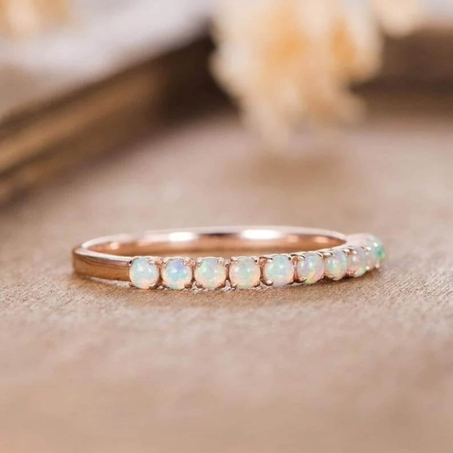 Opal Wedding Band, Fire Opal Ring, Opal Eternity Band, October ...