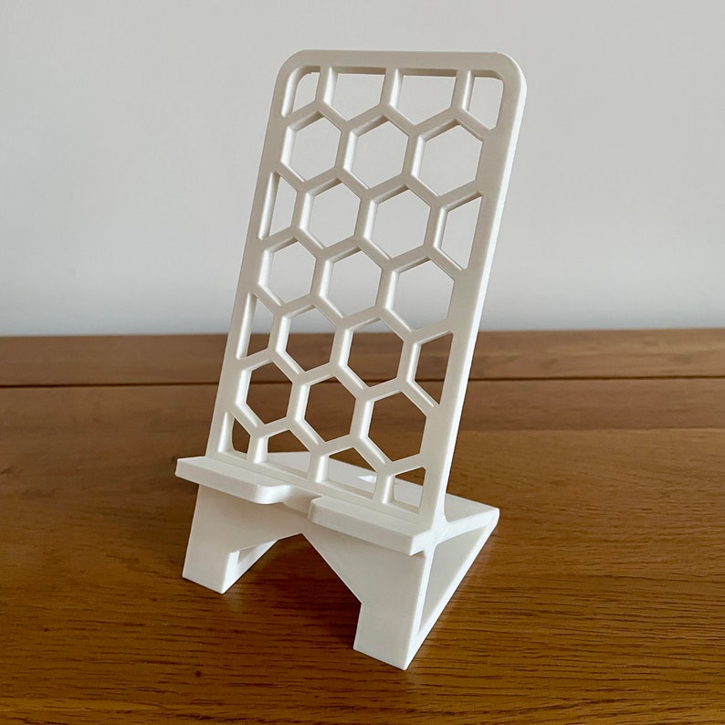 Eco-friendly PLA Plastic Phone Stand: White Hex Design - Etsy UK