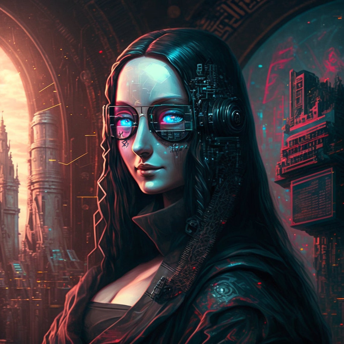 Cyberpunk Mona Lisa Collection Digital Art Print, AI Generated, Wall ... Cyberpunk Mona Lisa Collection Digital Art Print, AI Generated, Wall ...