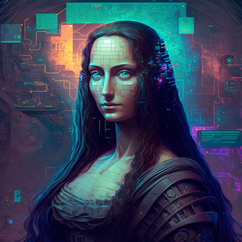 Cyberpunk Mona Lisa Collection - Digital Art Print, AI Generated, Wall ...