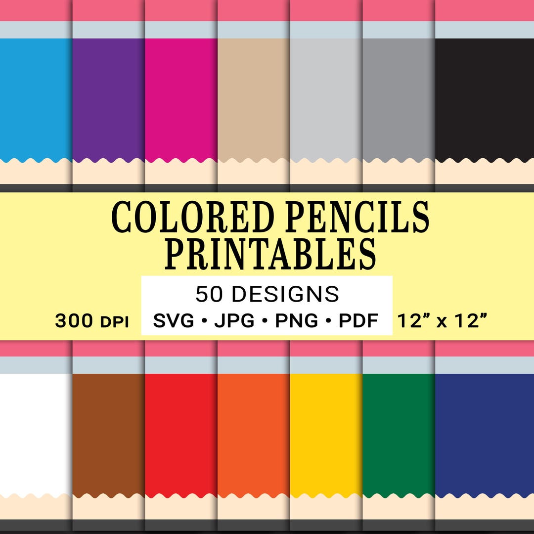 Colored Pencils Printable Paper | 50 Colors | Digital Download SVG Jpg ...