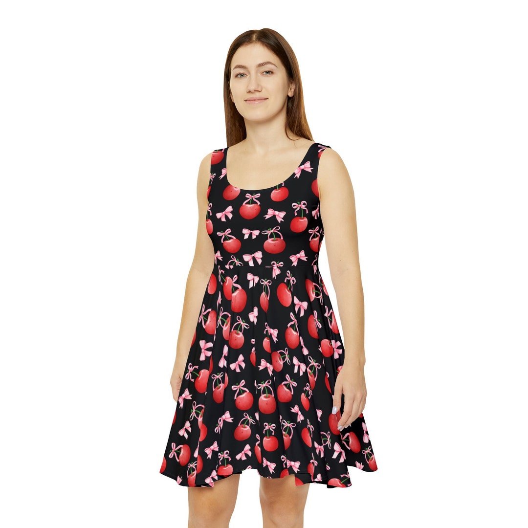 Coquette Women's Pink Bow Cherry Sundress in Black - Etsy