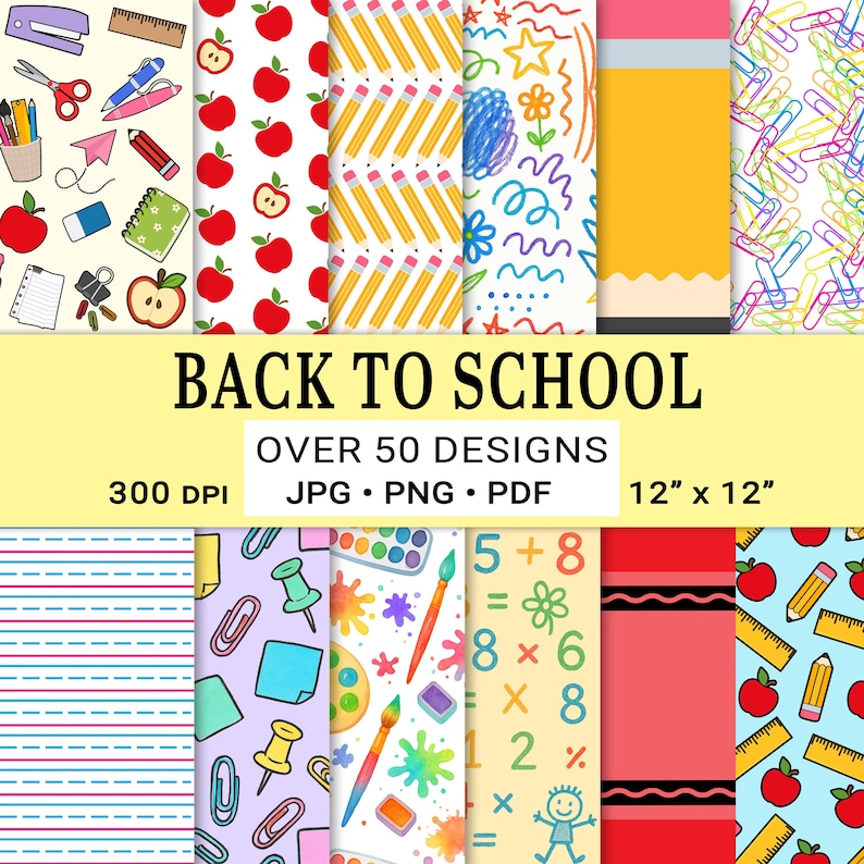 Back to School Seamless Patterns Bundle | Teacher Graphics Digital ...