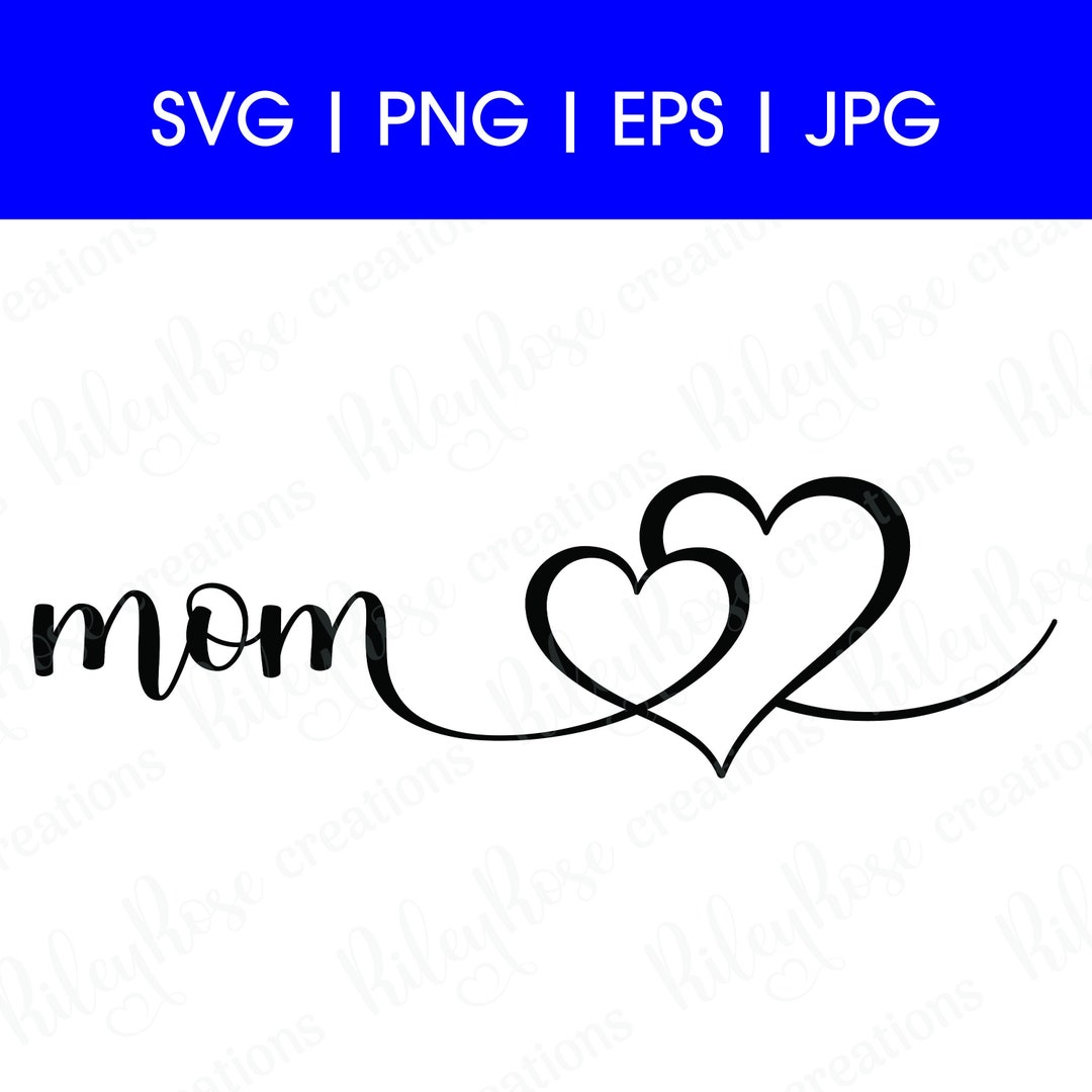 Mom Double Heart SVG: Cursive Text Cut File (digital Download) - Etsy