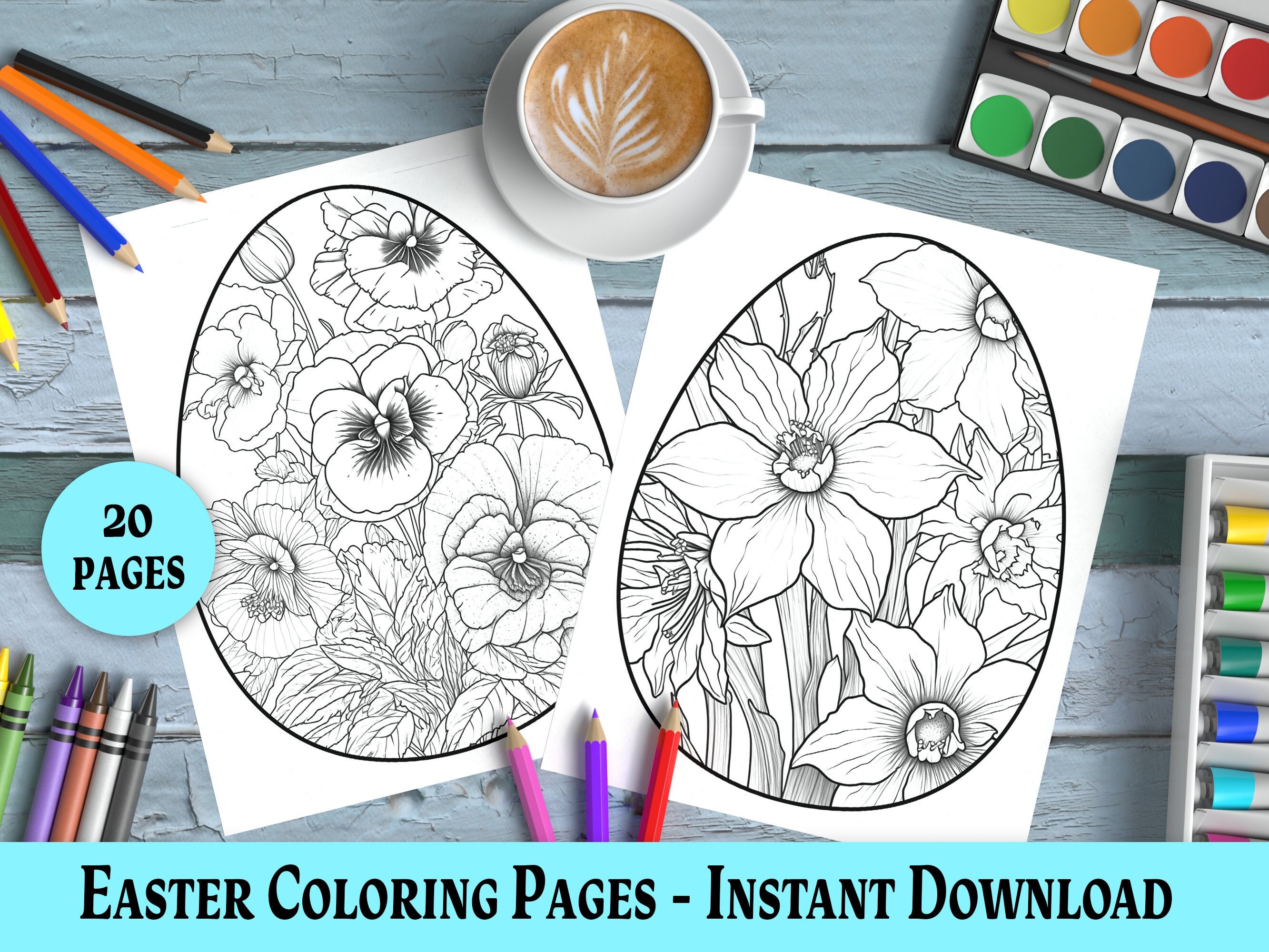 Floral Easter Egg Coloring Pages: 20 Printable Bouquet Designs (PDF) - Etsy