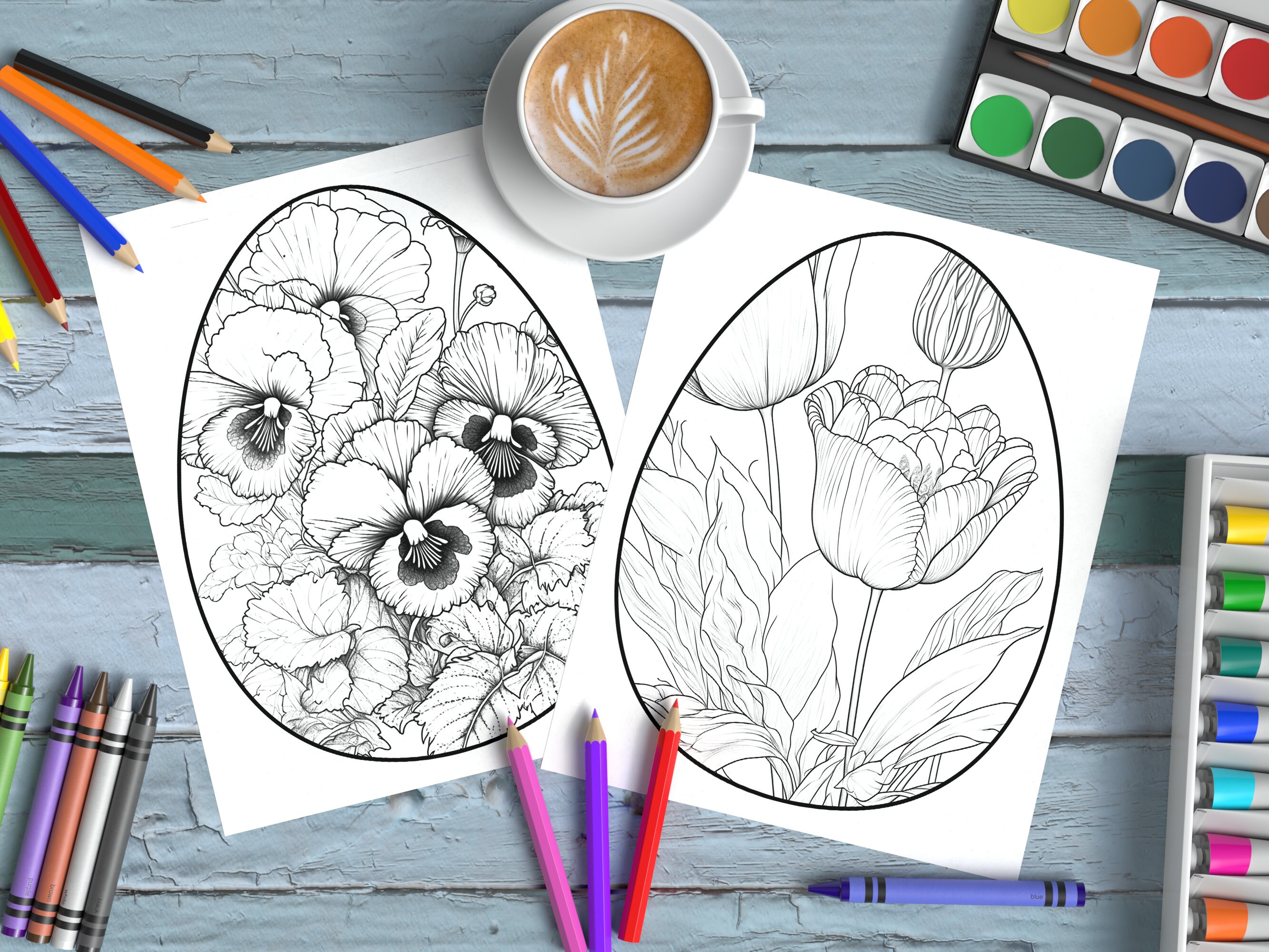 Easter Egg Coloring Pages Printable | 20 Pages of Beautiful Floral ...