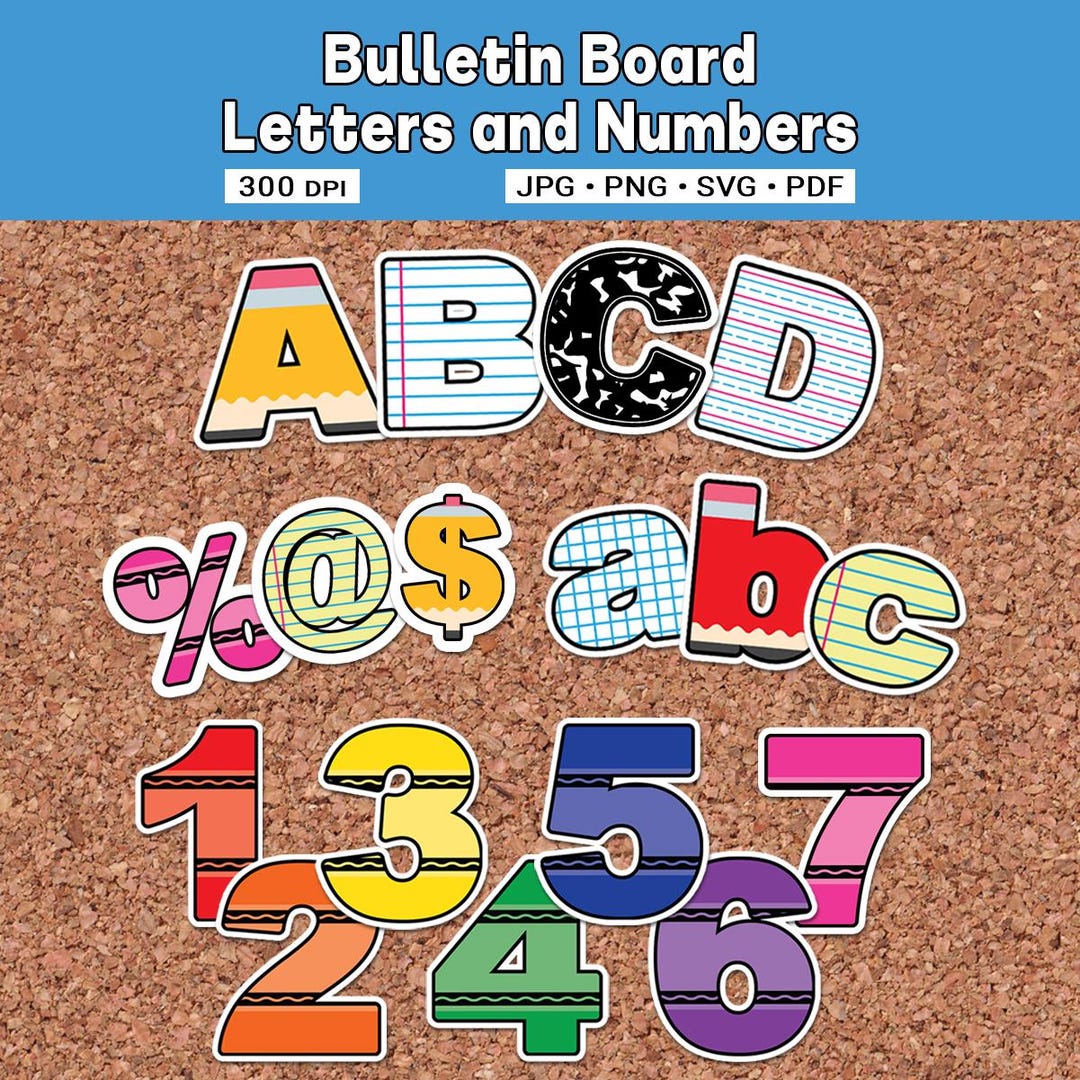 Back to School Bulletin Board Letters & Numbers | 14 Styles | Svg, Png ...