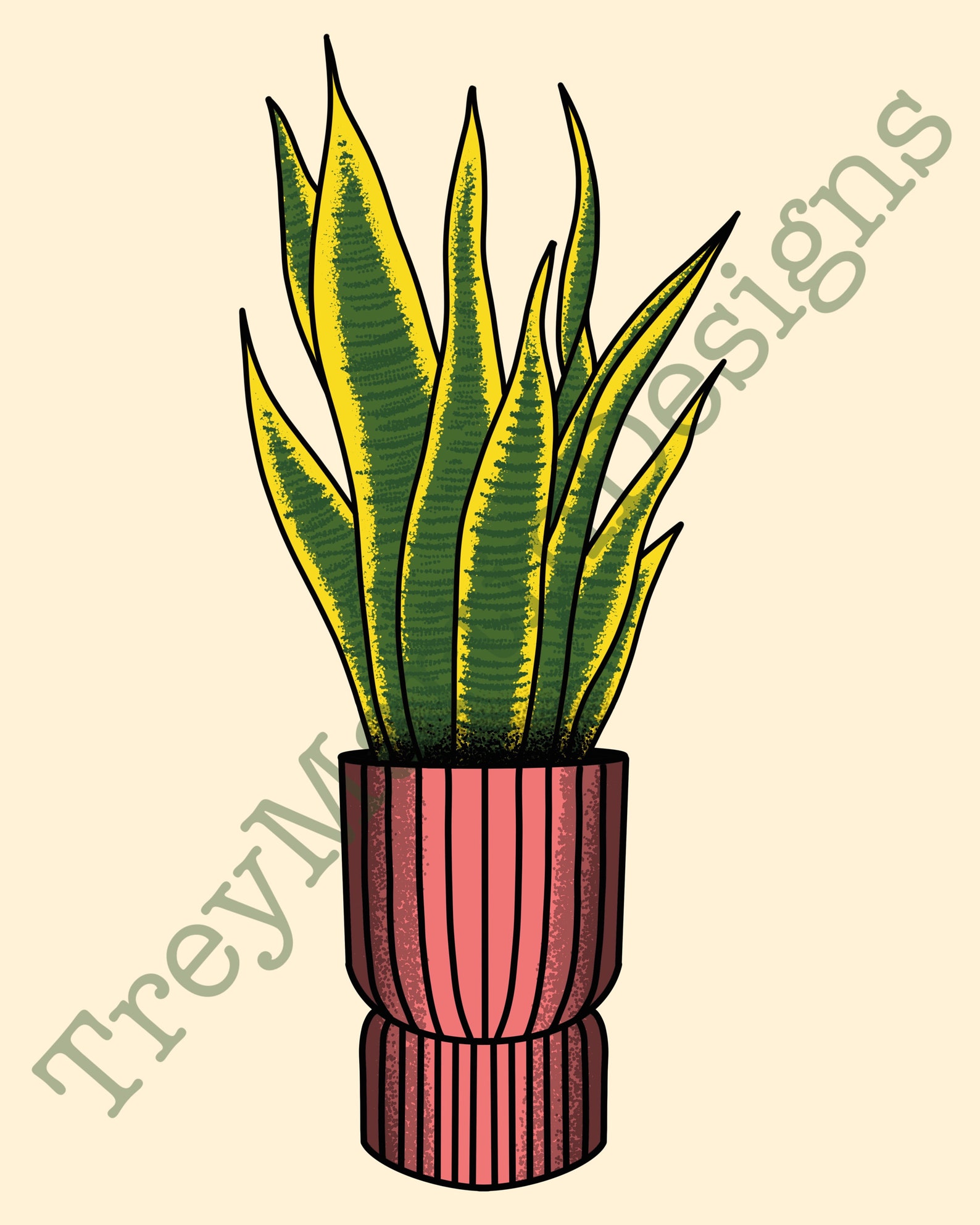 Snake Plant Modern Pink Planter - Digital Download - Etsy