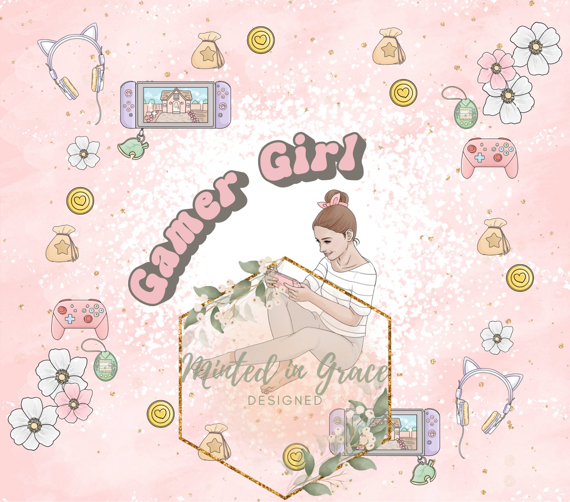 Gamer Girl Bundle Sublimation Tumbler Wrap, Retro Gamer Girl 20oz ...