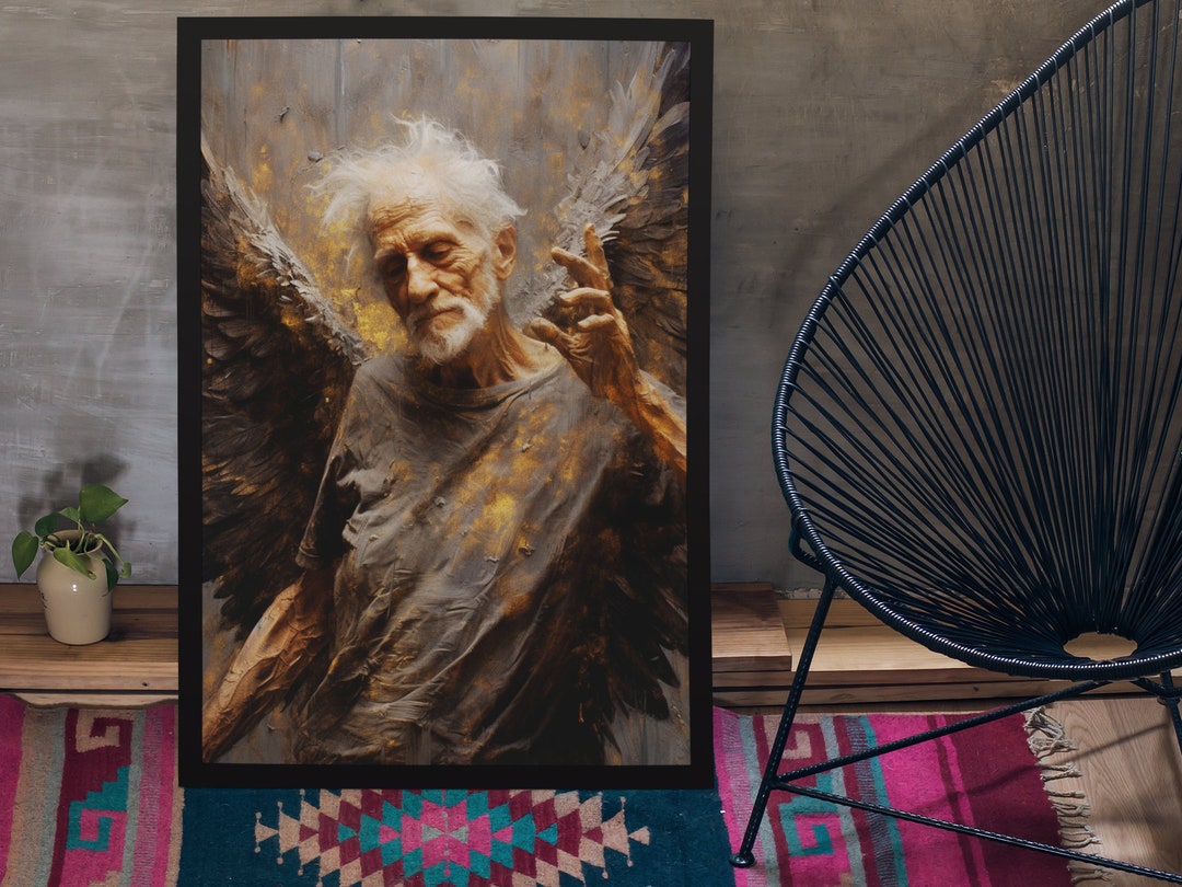 Old Man Angel Mural Poster Mural Picture Art Print Gift Oil Painting ...
