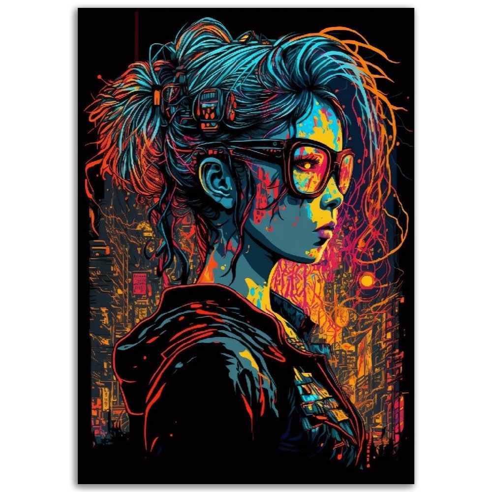 Cyberpunk Poster Futuristic Wall Art Featuring a Beautiful Cyber Girl ...