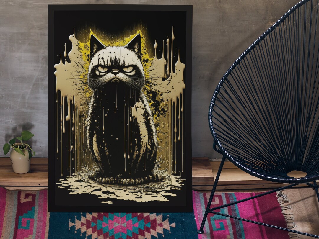 Cat Poster, Black Cat Poster, Cat Picture, Wet Cat , Wall Mural, Funny ...