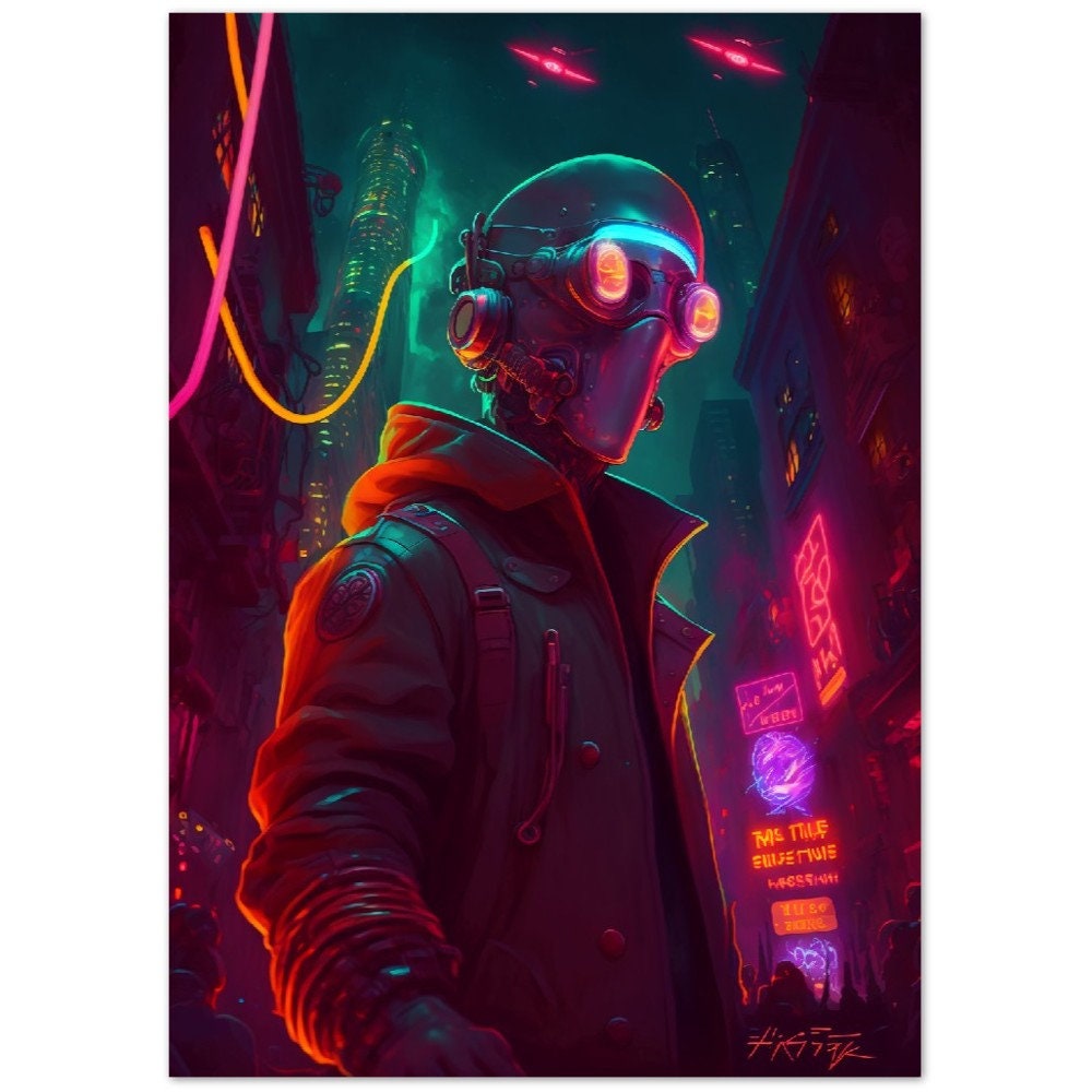 Cyberpunk Poster Futuristic Wall Art Featuring a Beautiful Cyber Girl ...
