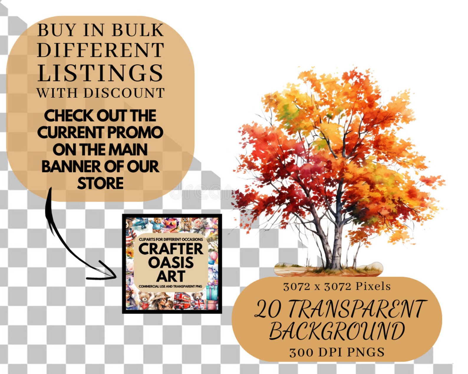 Fall Tree Clipart Bundle Fall Nature Clipart Transparent PNG - Etsy