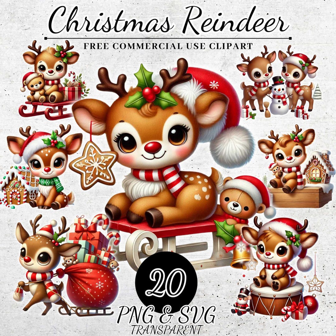Christmas Reindeer Clipart, Festive Reindeer Graphics, Reindeer ...