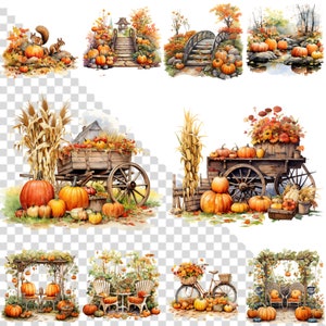 Watercolor Pumpkin Garden Clipart Bundle, Autumn Fall Farmhouse, Fall ...