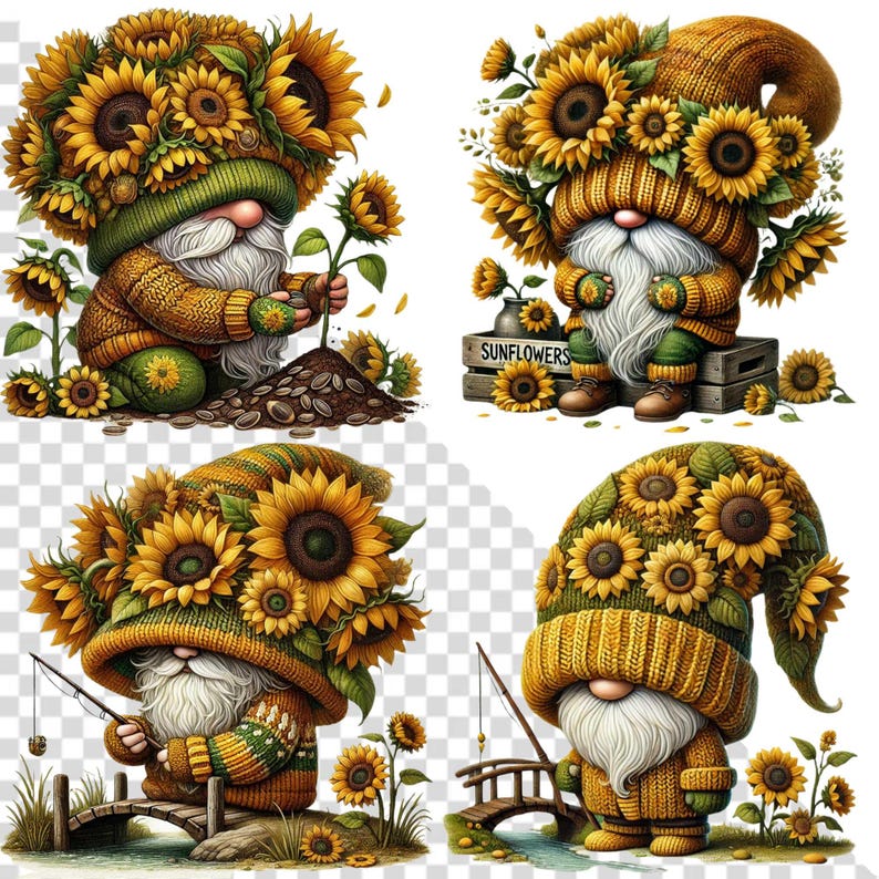 Watercolor Sunflower Gnome Clipart PNG SVG Fall Clipart Wall Art ...