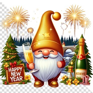 Happy New Year Gnome Clipart, New Years Decorations PNG SVG, Garden ...
