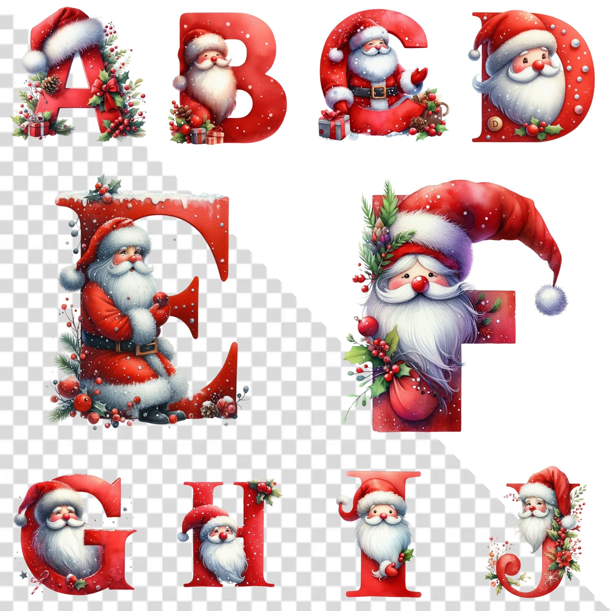Christmas Santa Alphabet Clipart, Santa Alphabet Prints, Retro ...