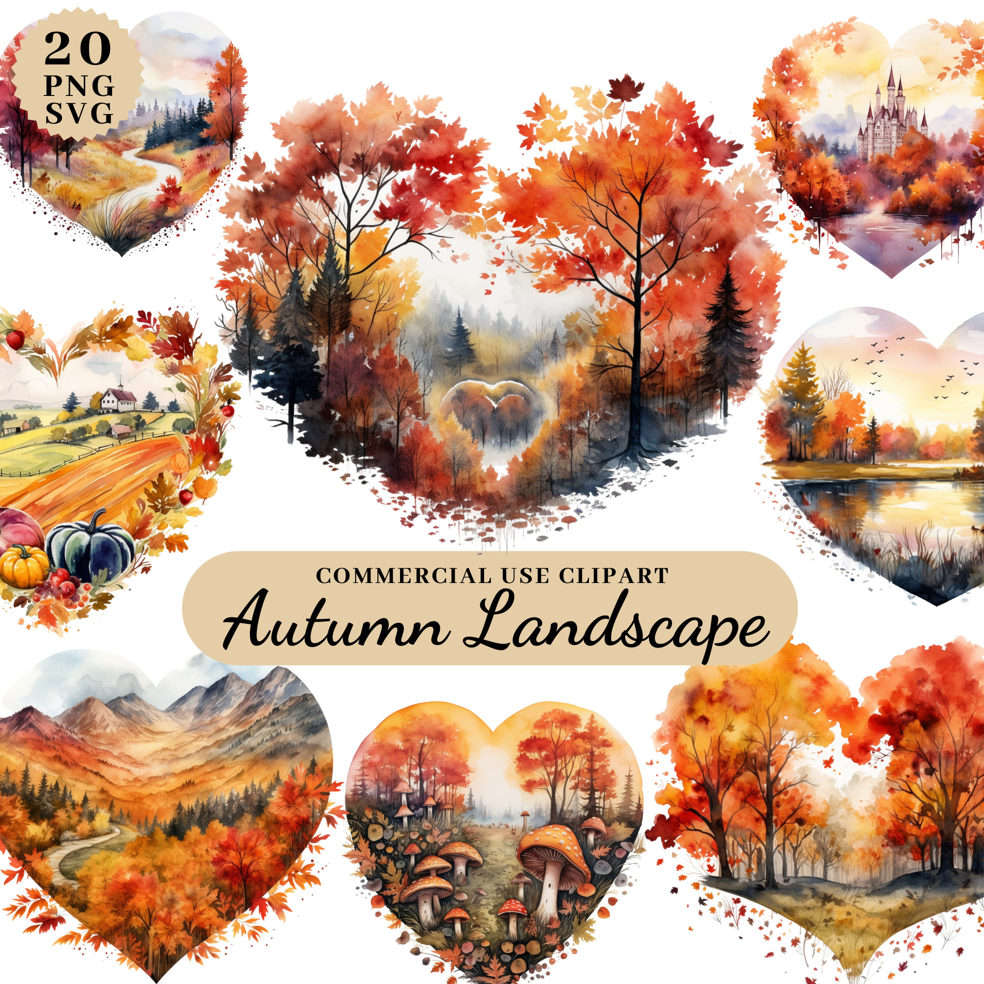 Watercolor Pumpkin Garden Clipart Bundle Autumn Fall - Etsy