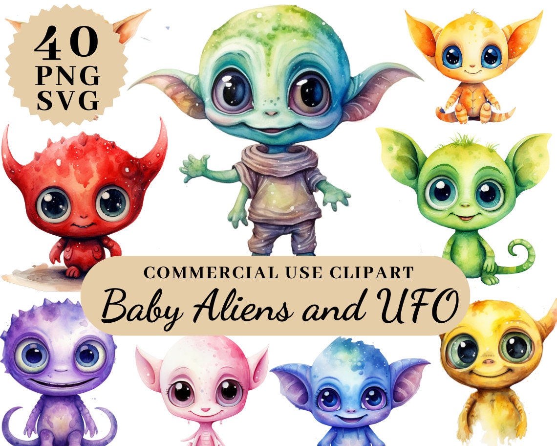Cute Alien Clipart Set Alien Clip Art Illustrations Aliens - Etsy UK