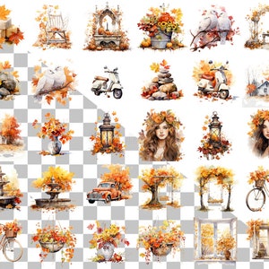 Watercolor Fall Scenery Clipart Bundle Transparent PNG SVG Autumn ...