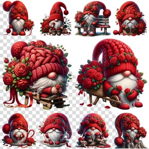 Downloadable Red Roses Gnome Clipart, Gnomes Watercolor Clipart ...