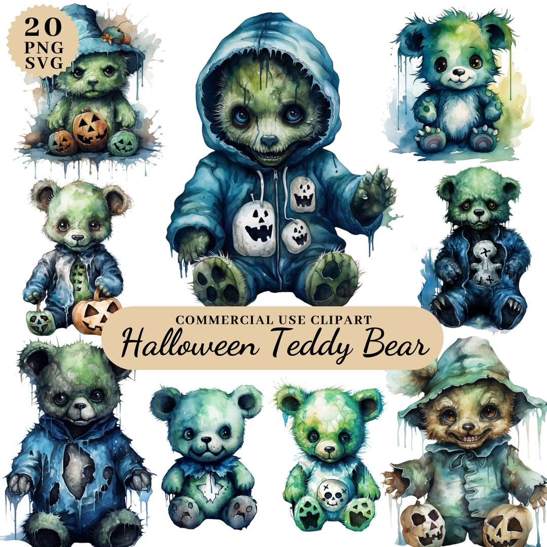 Teddy Bear Scary Halloween Watercolor Clipart, Scary Halloween Clipart ...