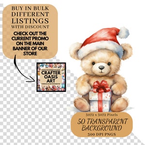 Watercolor Christmas Teddy Bear Clipart, Christmas Decorations Clipart ...