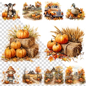 Watercolor Autumn Farming Clipart, Watercolor Pumpkin Garden Clipart ...