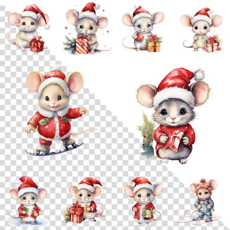 Christmas Mouse Watercolor Clipart - Mice PNG - Christmas Decorations ...