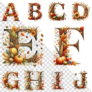 Autumn Letter Clipart, Fall Alphabet Prints, Cozy Sublimation Letters ...